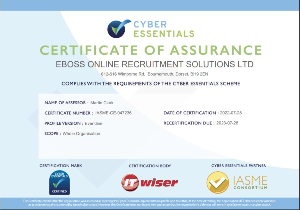eBoss Cyber Essentials Certification – eBoss Recruitment Software